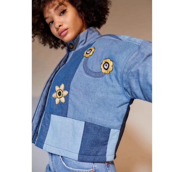 Urban Outfitters | Jackets & Coats | Uo Kimchi Blue Denim Patchwork Puffer Jacket | Poshmark